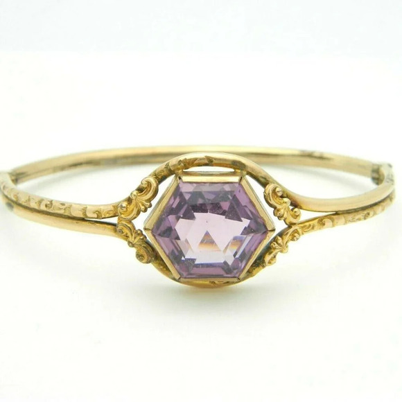 Vintage | Jewelry | Purple Glass Rhinestone Gold Filled Victorian ...